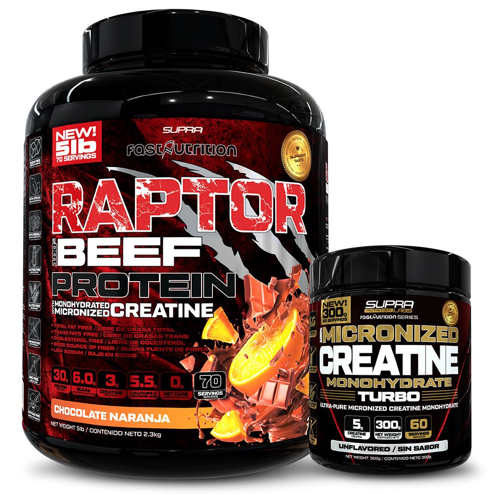 Pack Raptor Beef Protein 5 Lbs +100% Creatina Turbo 300 Grs Fast Nutri